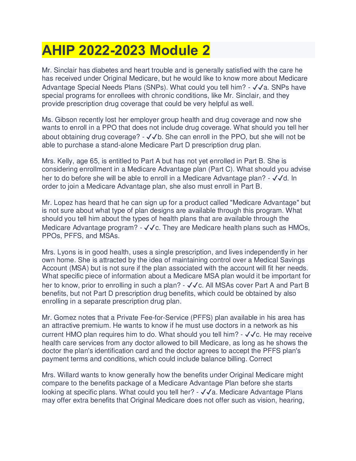 AHIP 2022-2023 Module 2 Questions with Complete Solutions - Scholarfriends