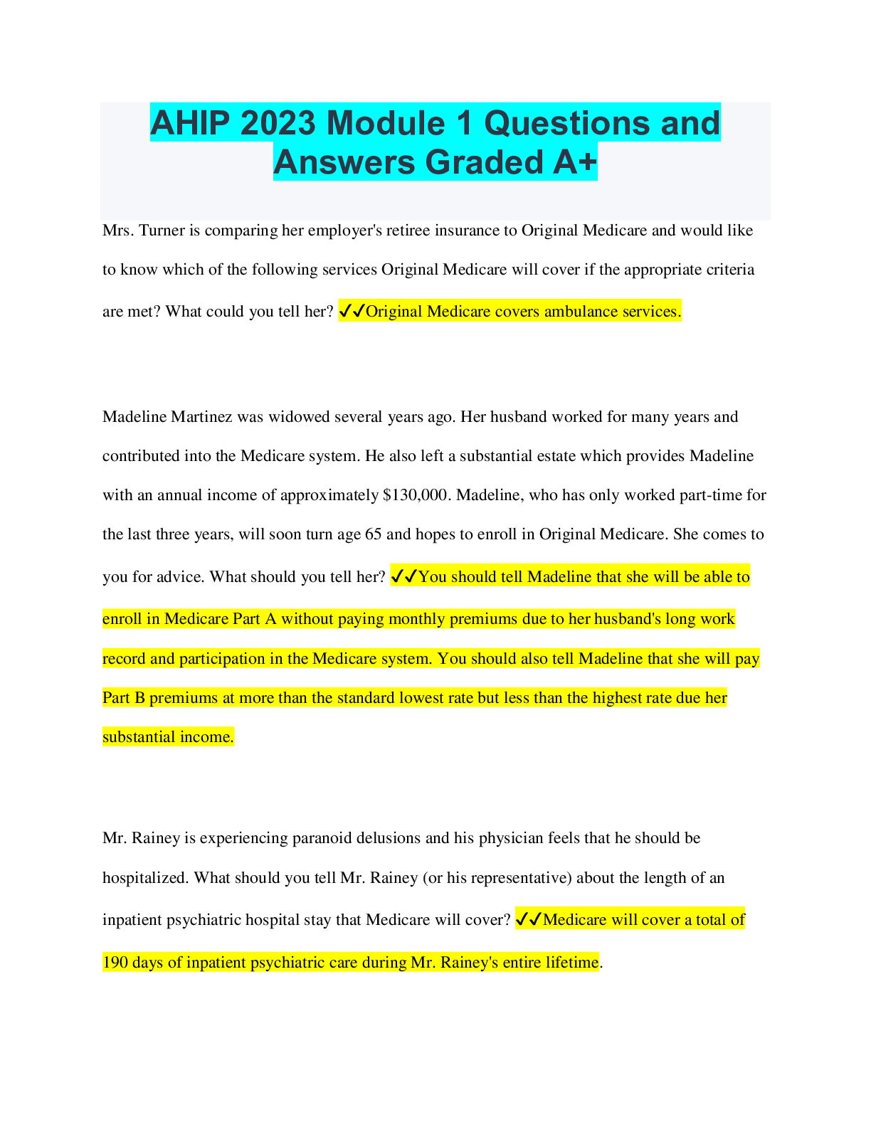 AHIP 2023 Module 1 Questions and Answers Graded A+ - Scholarfriends