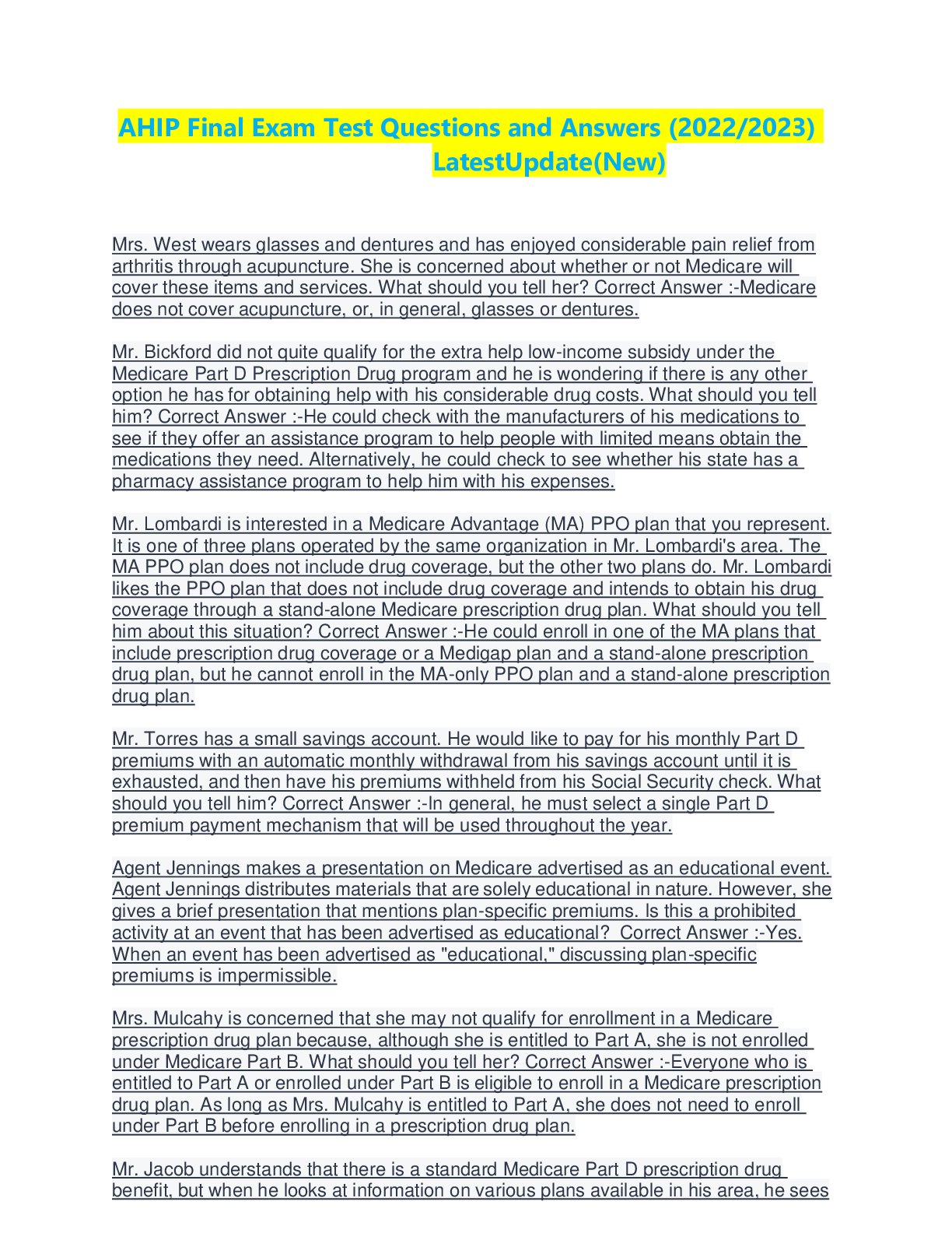 2022 AHIP FINAL EXAM TEST - Scholarfriends