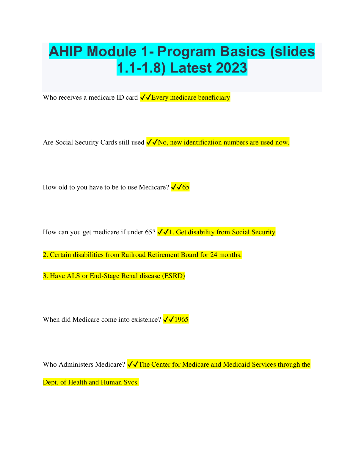 AHIP Module 1- Program Basics (slides 1.1-1.8) Latest 2023 - Scholarfriends