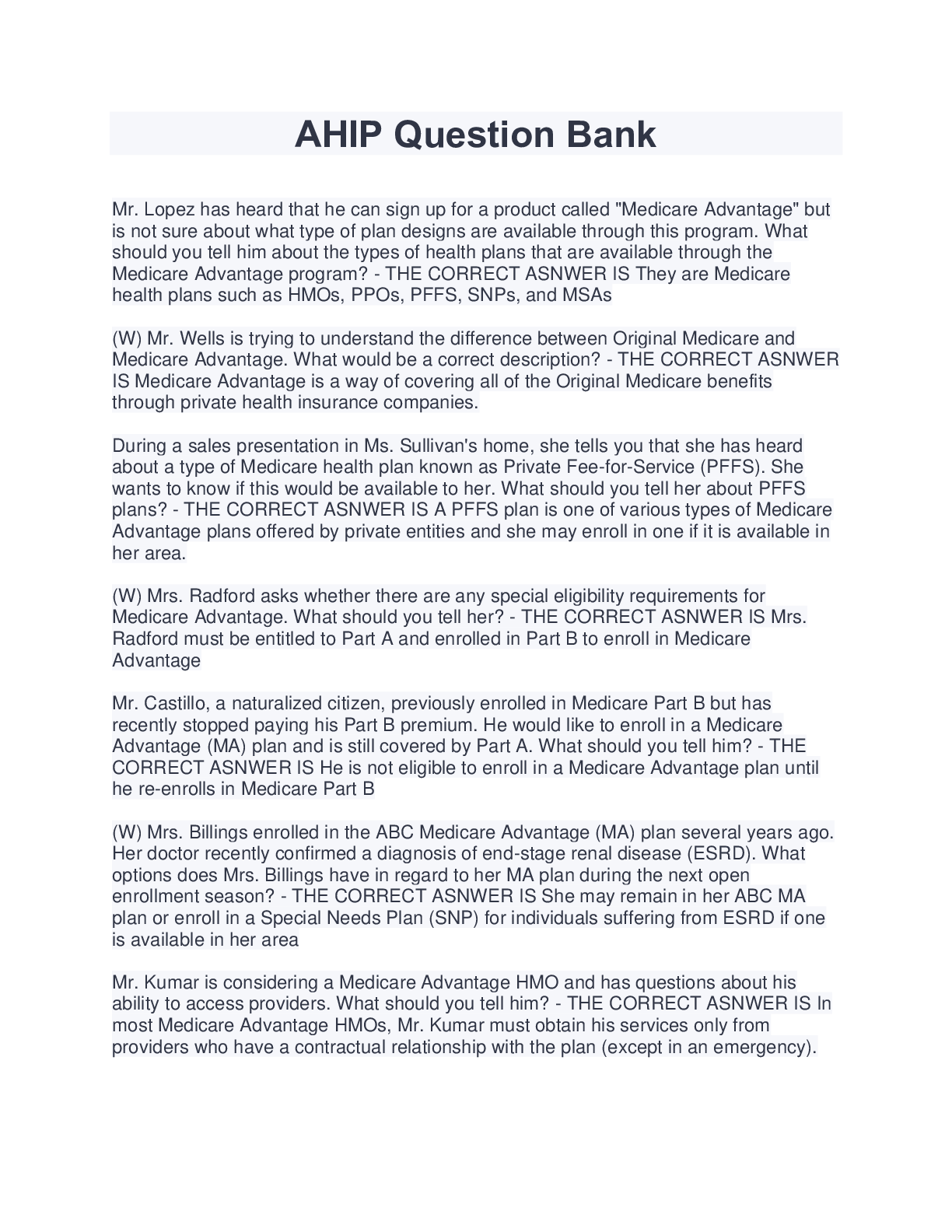 AHIP Question Bank (2022/2023) (CORRECT & DETAIL ANSWERS) - Scholarfriends