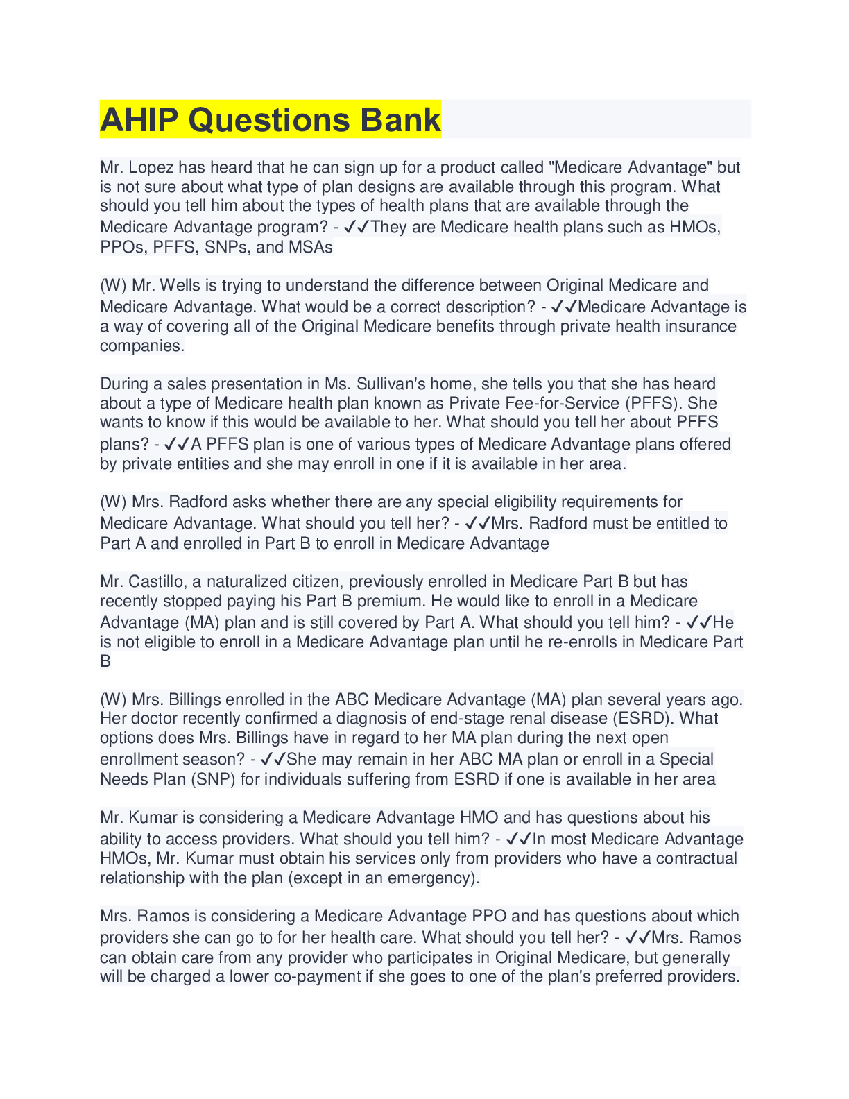 AHIP Questions Bank, Questions with accurate answers. Graded A+ ...