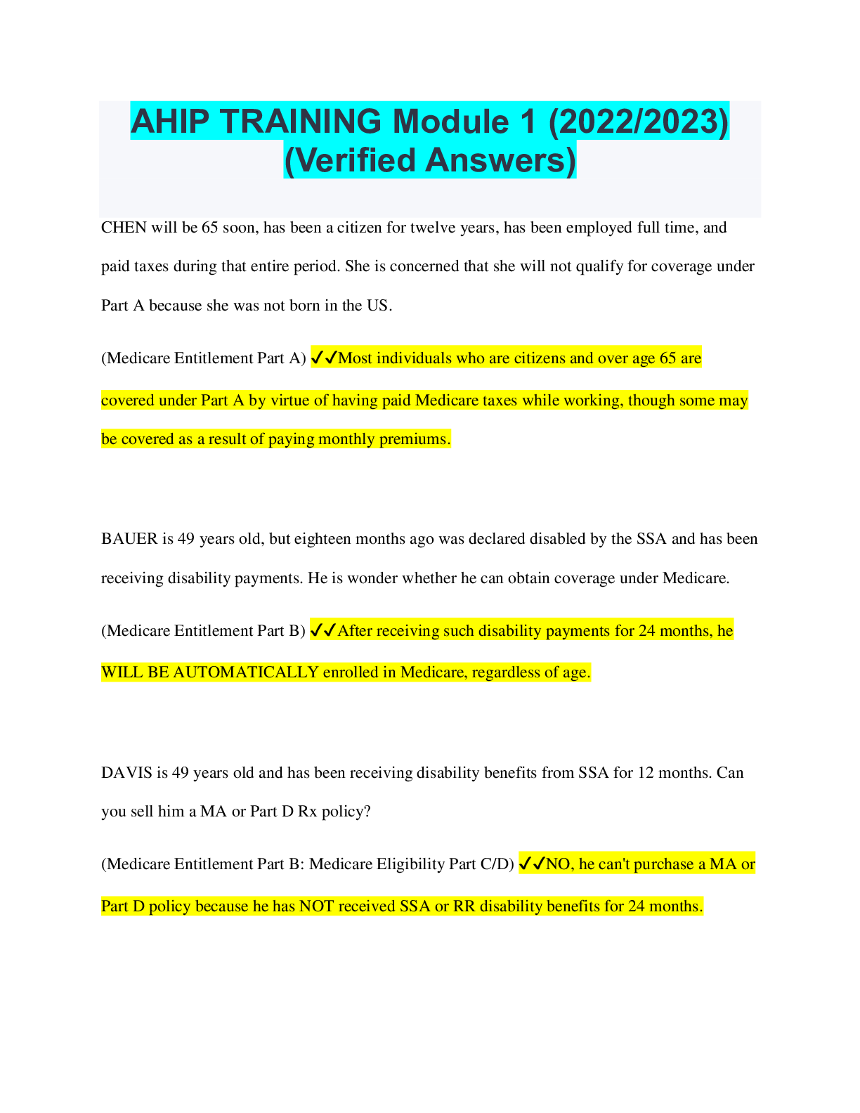 AHIP TRAINING Module 1 (2022/2023) (Verified Answers) - Scholarfriends