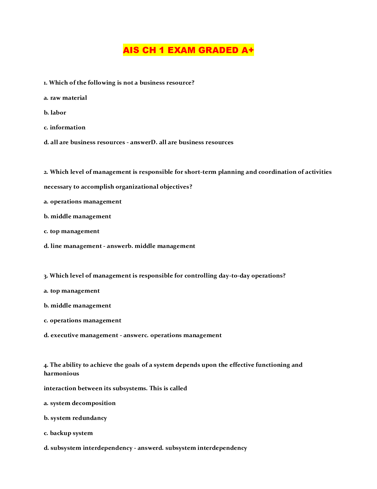 AIS CH 1 EXAM GRADED A+ - Scholarfriends