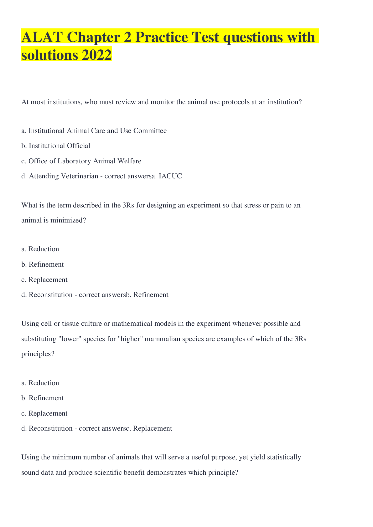 ALAT Chapter 2 Practice Test questions with solutions 2022 - Scholarfriends