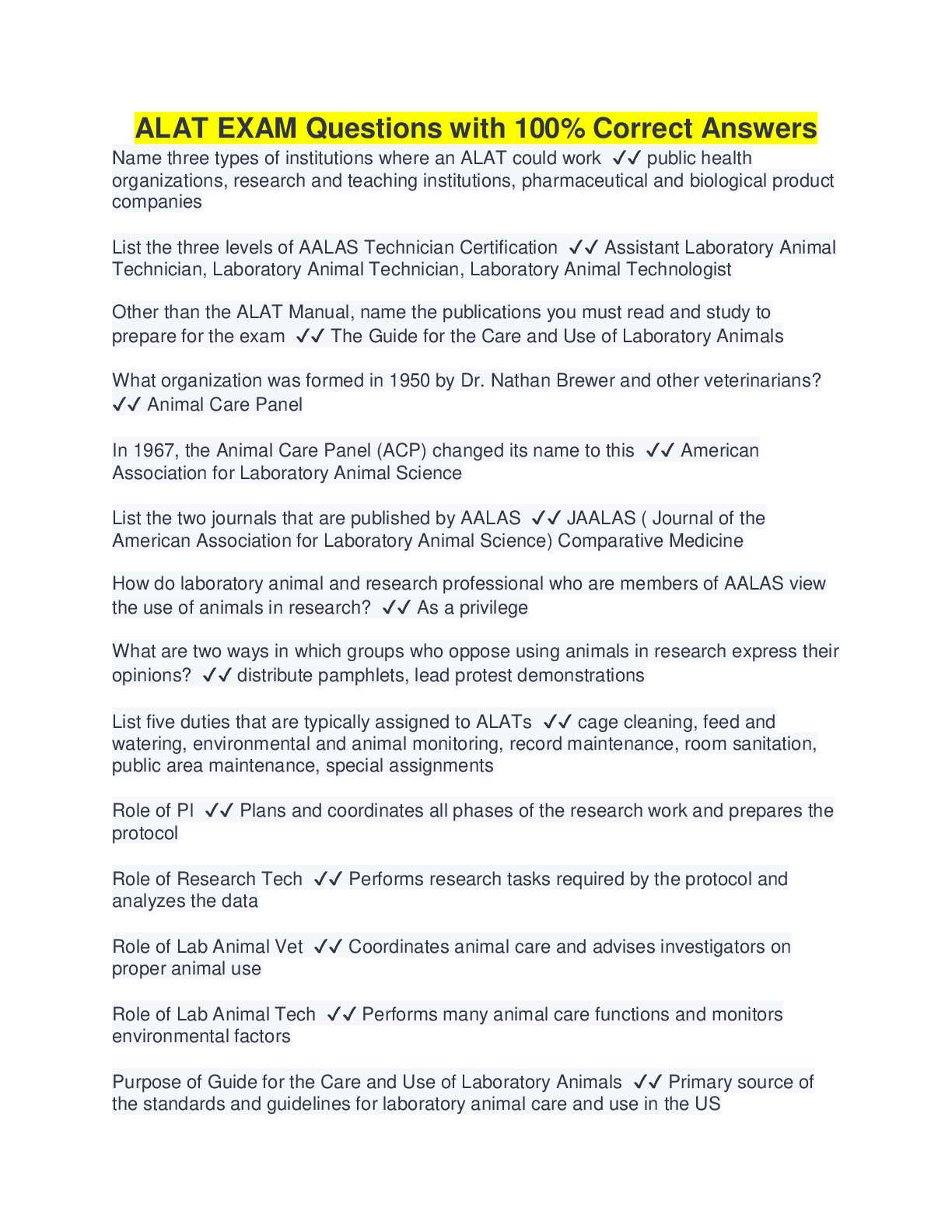 ALAT EXAM Questions with 100% Correct Answers - Scholarfriends