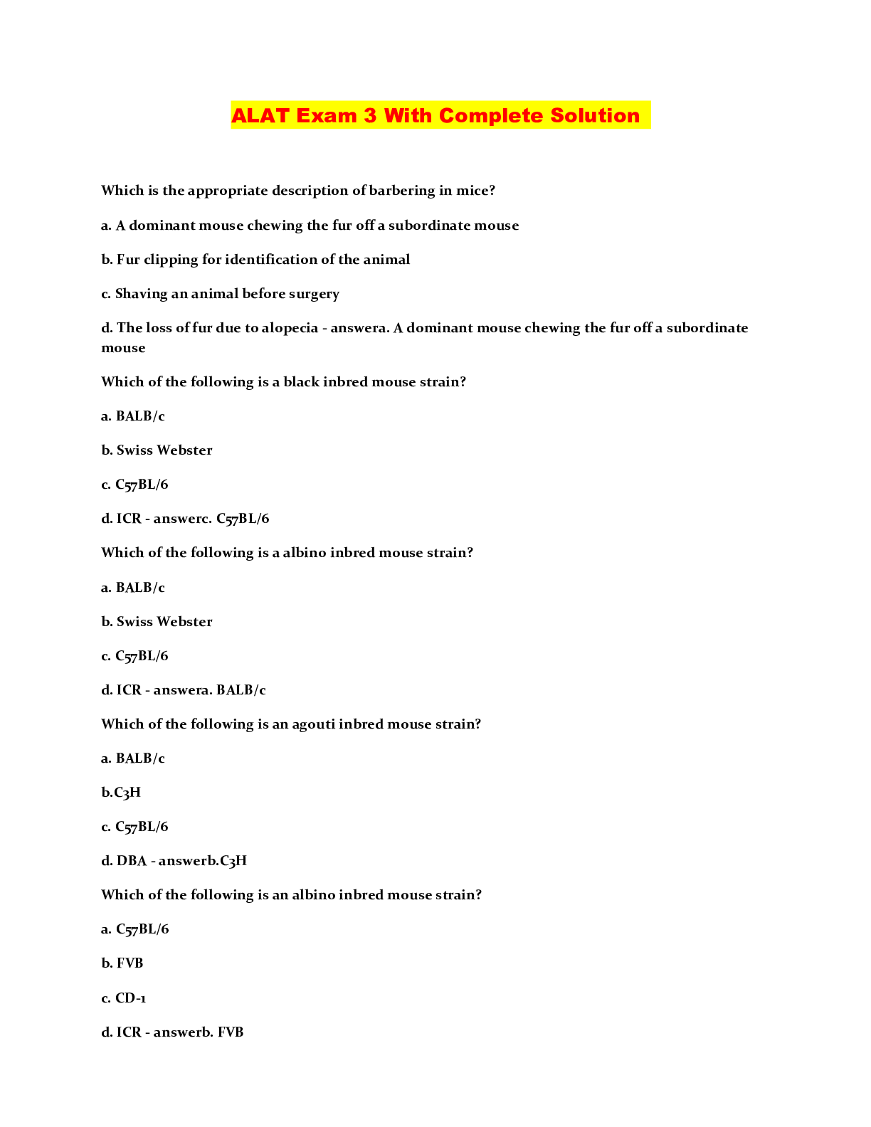 ALAT Exam 3 With Complete Solution - Scholarfriends