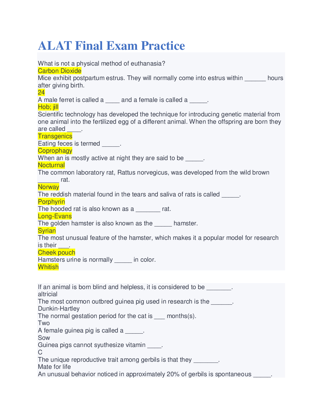 ALAT Final Exam Practice - Scholarfriends