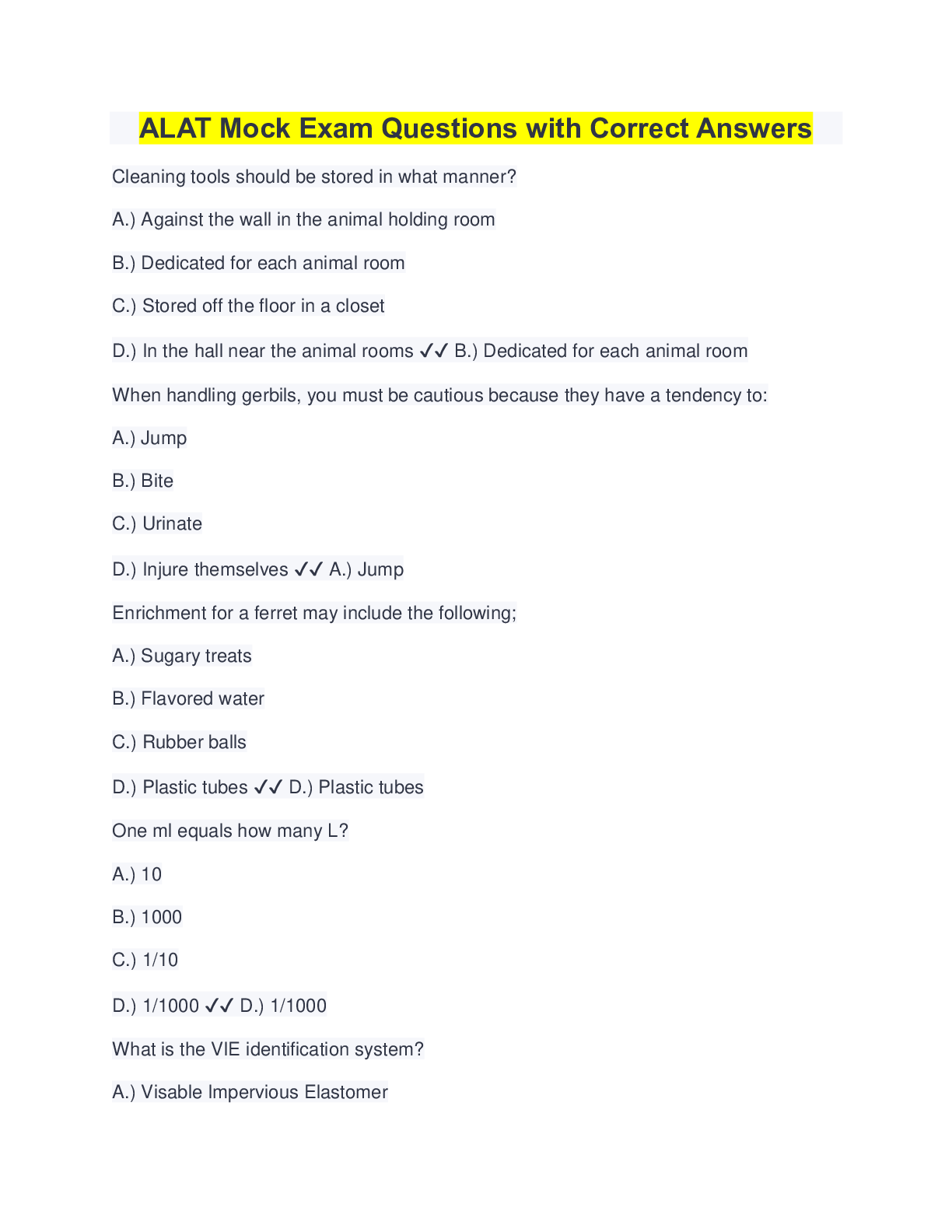 ALAT Mock Exam Questions with Correct Answers - Scholarfriends