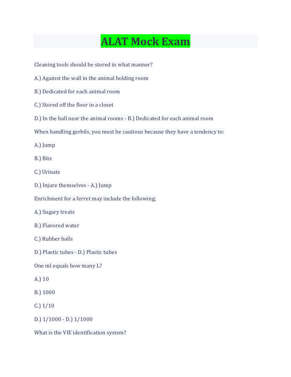 ALAT Mock Exam Questions And Answers 2022/2023 Download - Scholarfriends