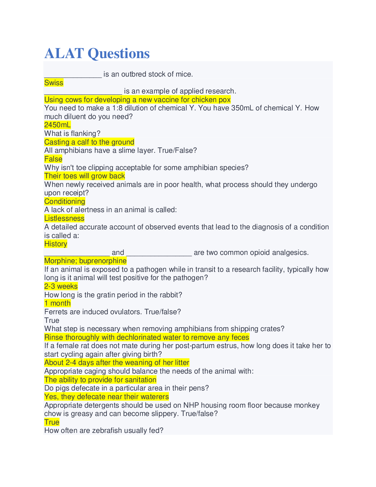 ALAT Questions with Answers Study Guide - Scholarfriends