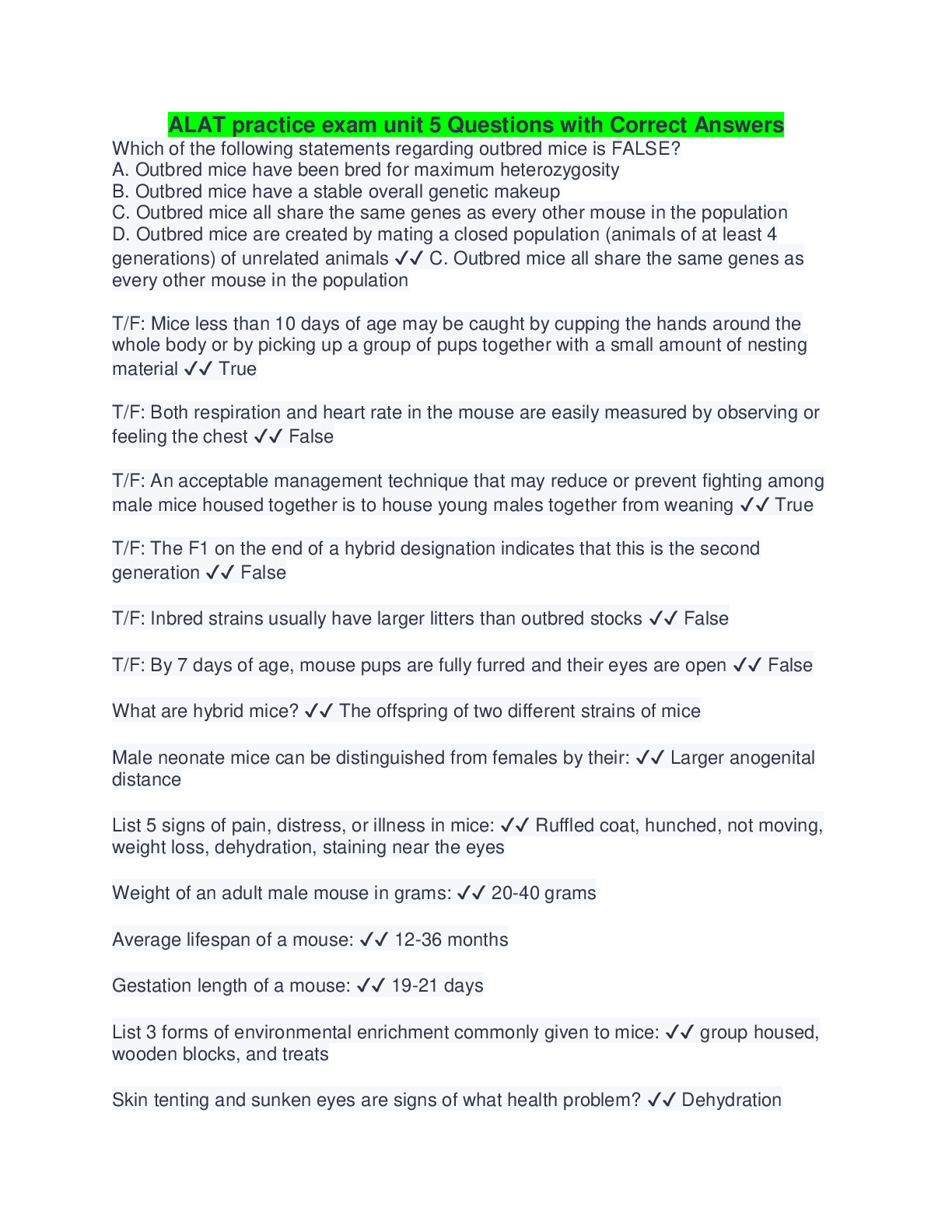 ALAT practice exam unit 5 Questions with Correct Answers - Scholarfriends