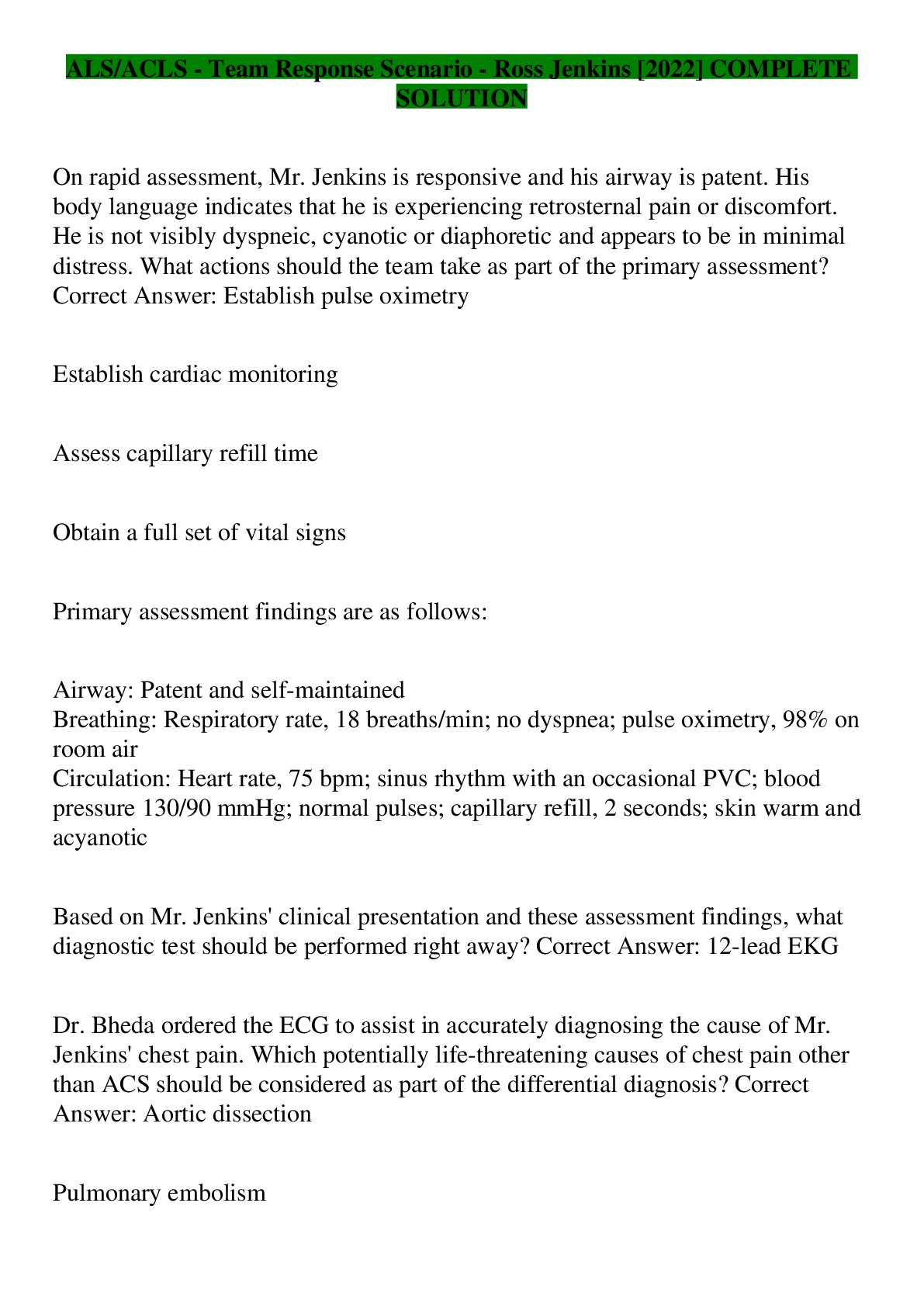 ALS/ACLS - Team Response Scenario - Ross Jenkins [2022] COMPLETE ...