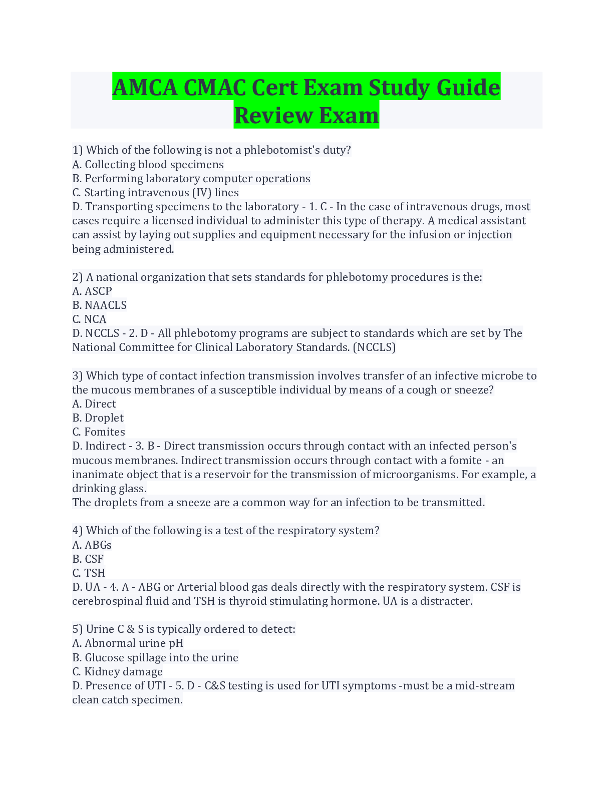 AMCA CMAC Cert Exam Study Guide Review Exam Latest Update - Scholarfriends