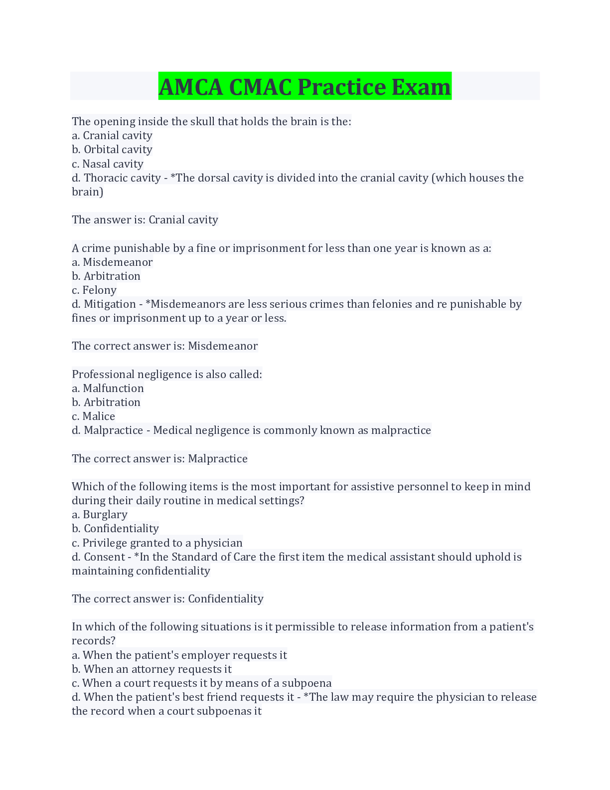 AMCA CMAC Practice Exam Questions And Answers - Scholarfriends