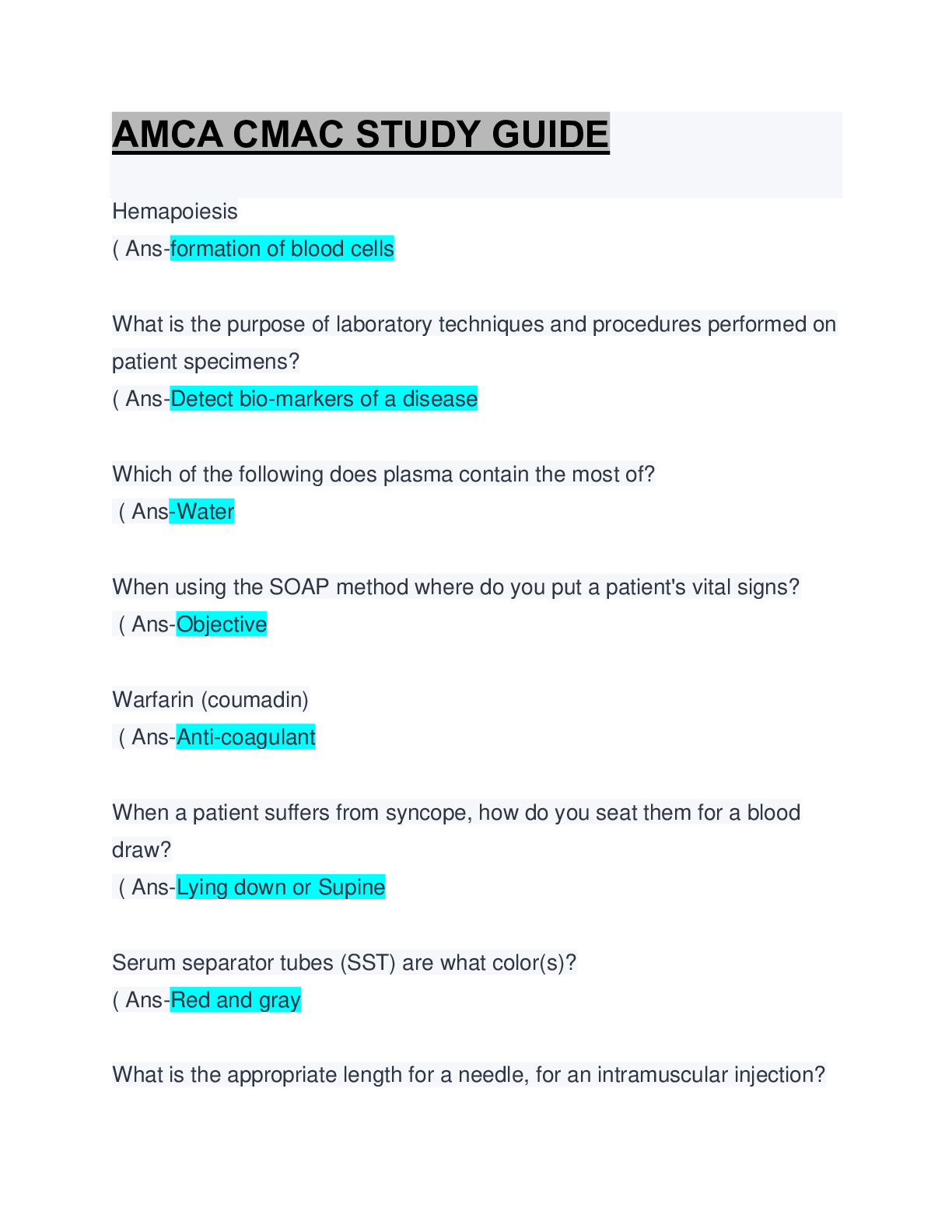AMCA CMAC Study Guide : Questions & Answers: Updated A+ Guide ...