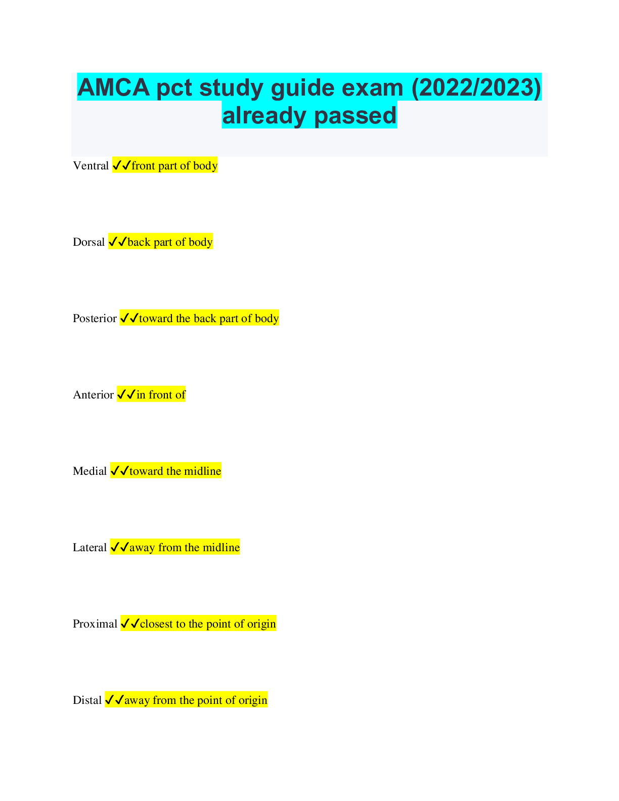 AMCA pct study guide exam (2022/2023) already passed - Scholarfriends