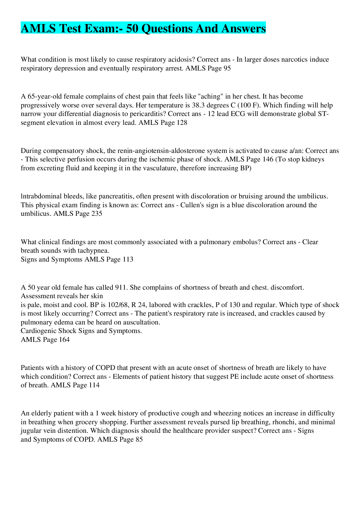 AMLS Test Exam:- 50 Questions And Answers - Scholarfriends