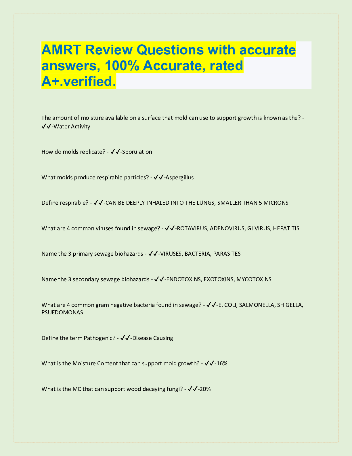 AMRT Review Questions with accurate answers, 100% Accurate, rated A+ ...