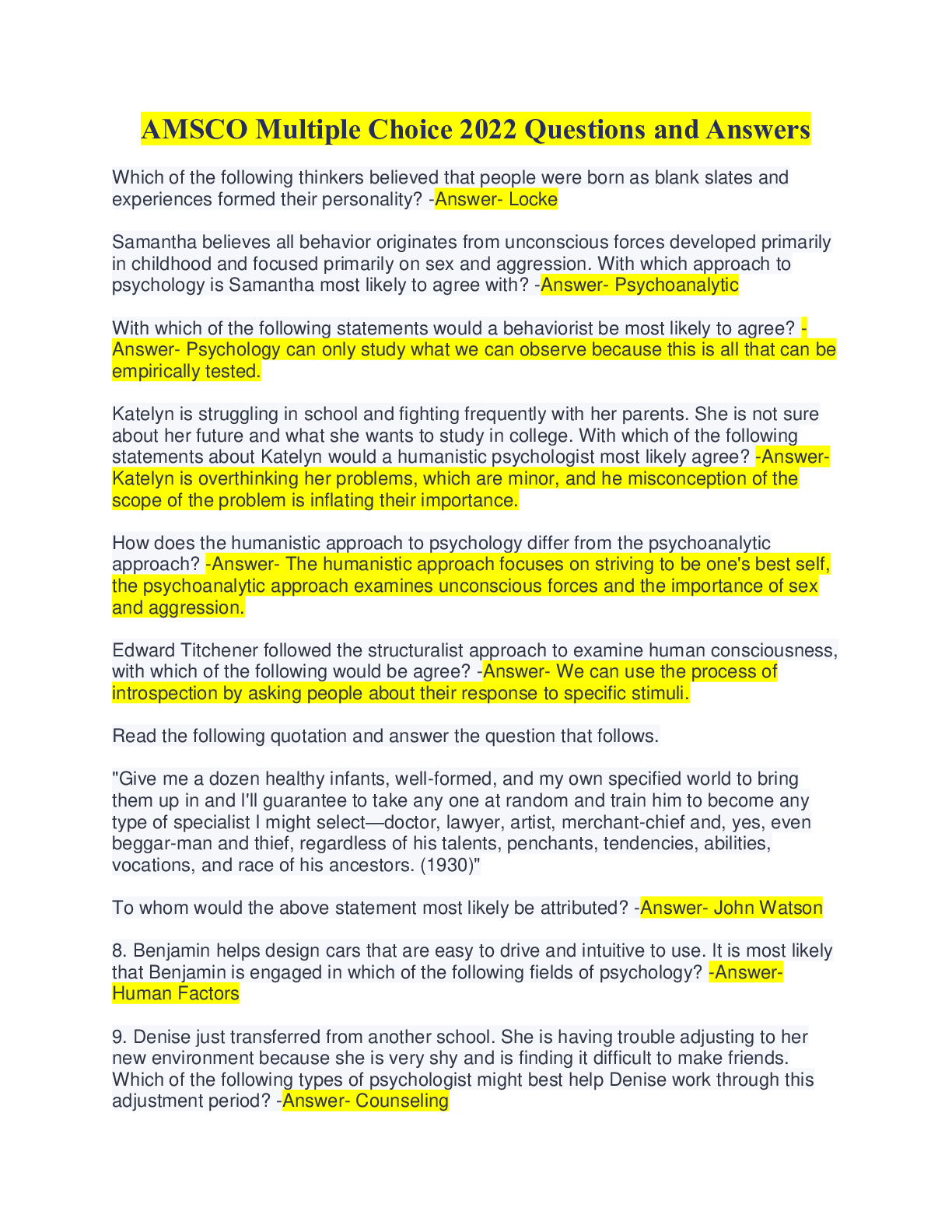 AMSCO Multiple Choice 2022 Questions and Answers - Scholarfriends