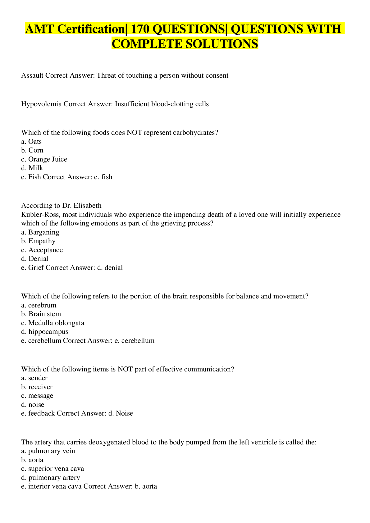 AMT Certification| 170 QUESTIONS| QUESTIONS WITH COMPLETE SOLUTIONS ...