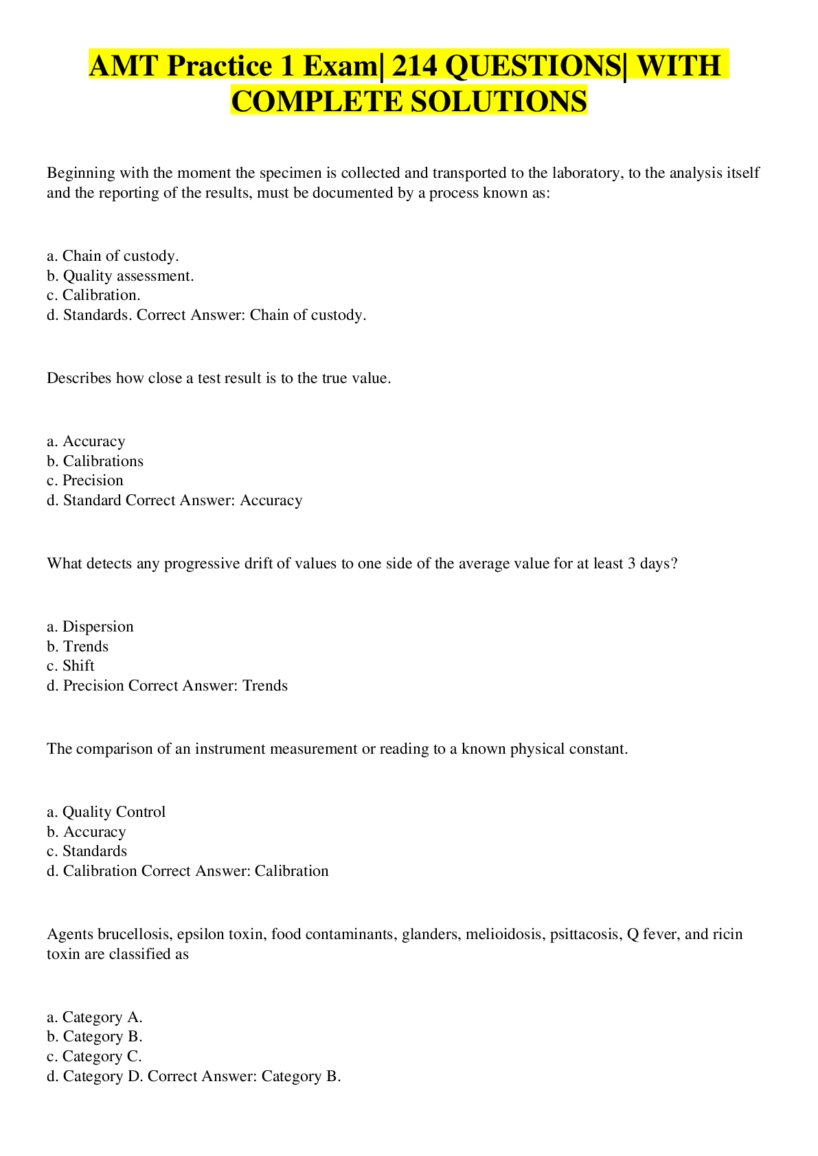 AMT Practice 1 Exam| 214 QUESTIONS| WITH COMPLETE SOLUTIONS ...