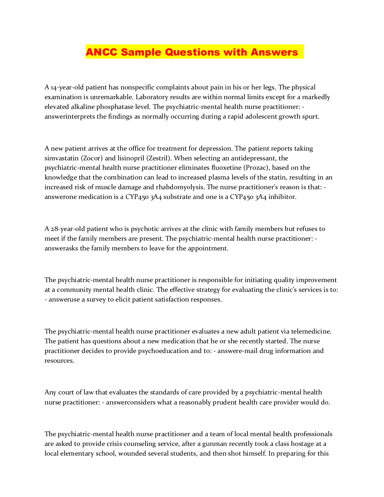 ANCC Sample Questions with Answers – Scholarfriends - Scholarfriends