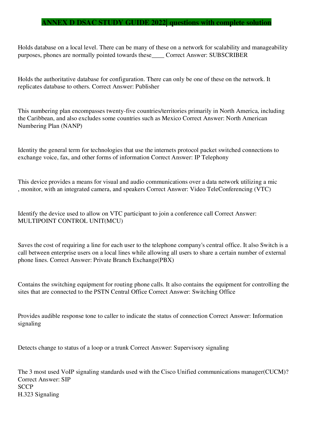 ANNEX D DSAC STUDY GUIDE 2022| questions with complete solution ...