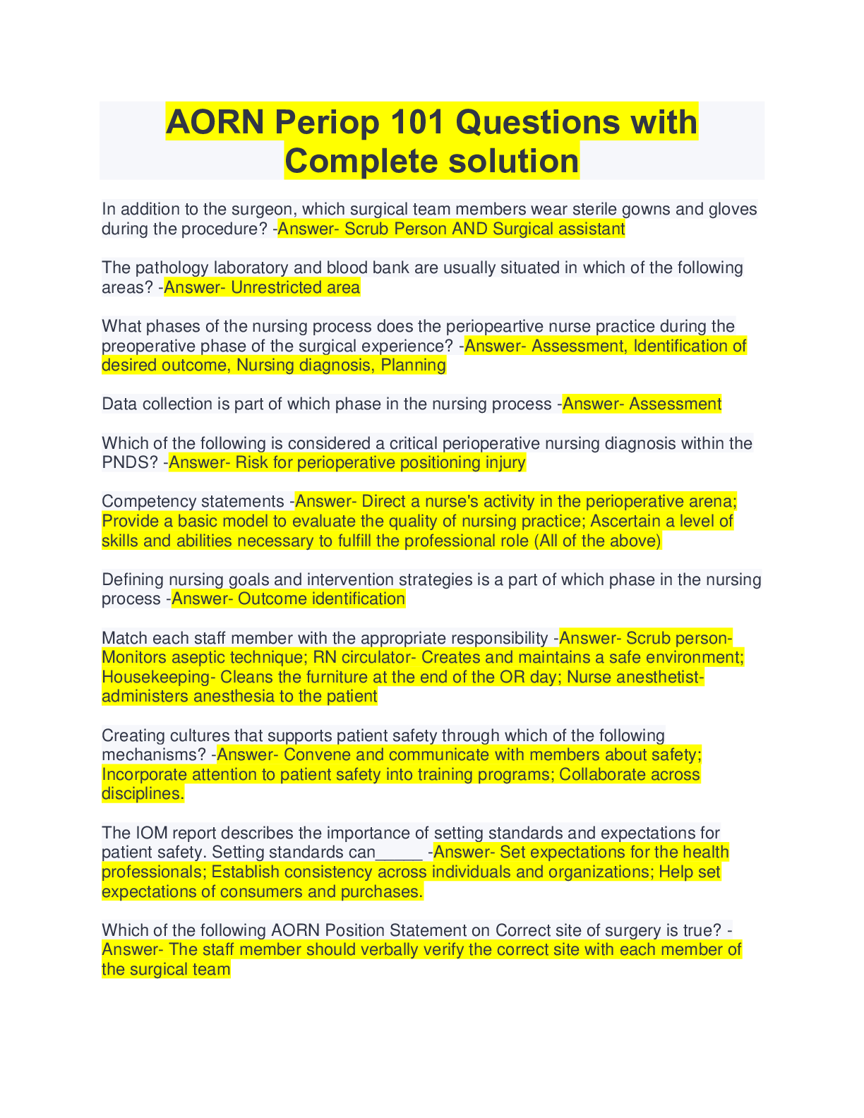AORN Periop 101-Questions with Complete solution - Scholarfriends