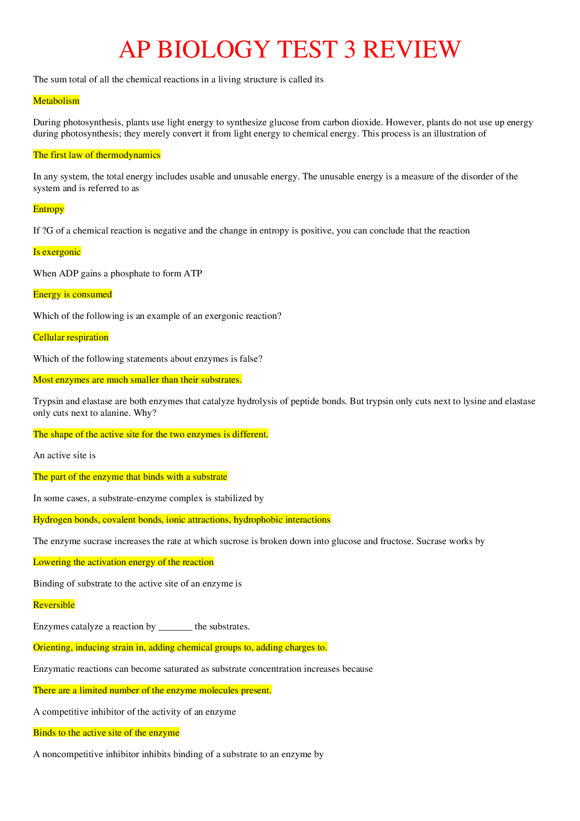 AP BIOLOGY TEST 1 REVIEW - Scholarfriends