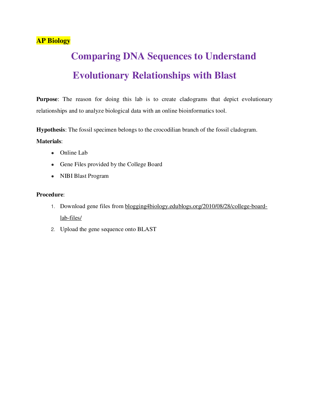 Comparing DNA Sequences to Understand Evolutionary Relationships with ...
