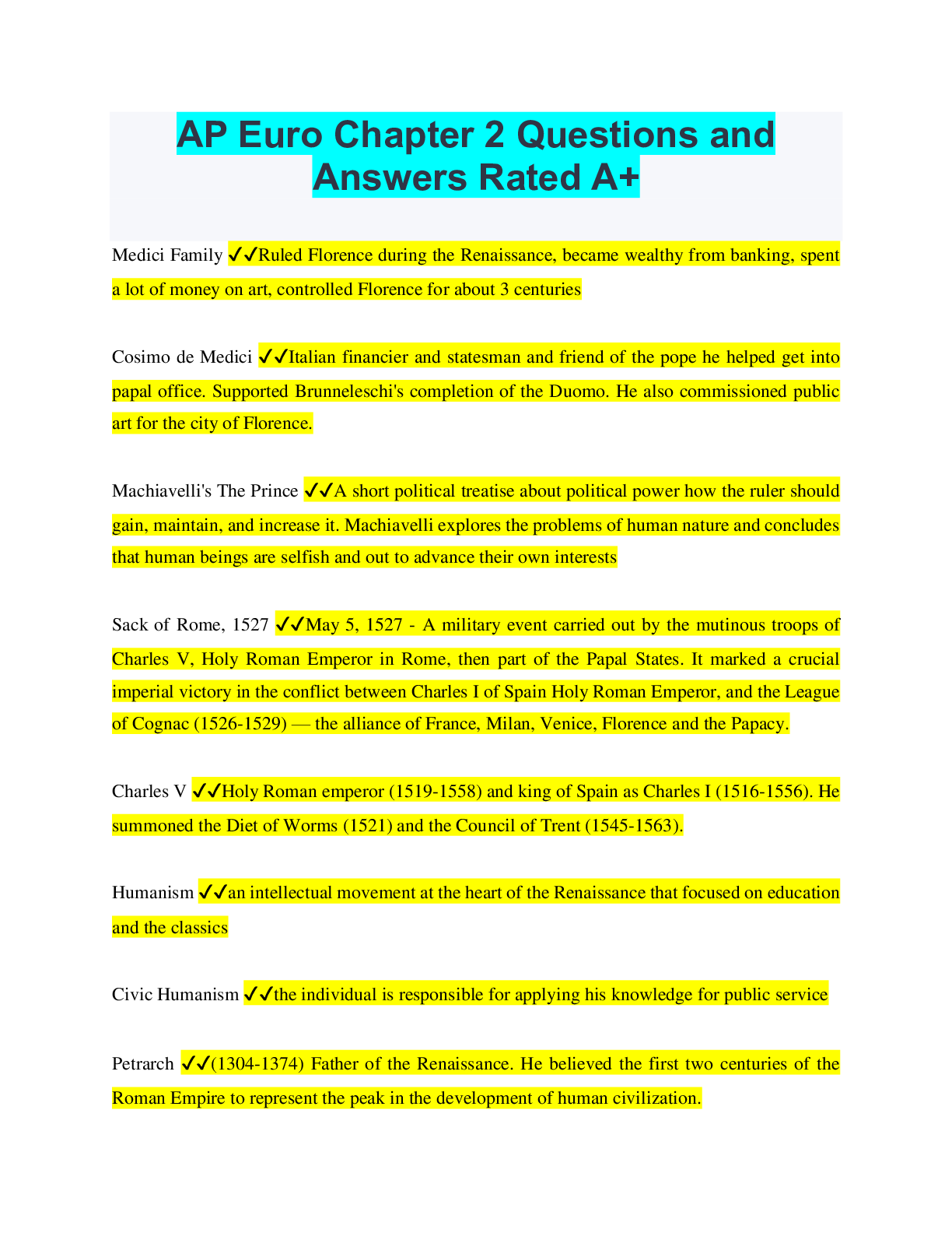 AP Euro Chapter 2 Questions and Answers Rated A+. 2022/2023 updates ...