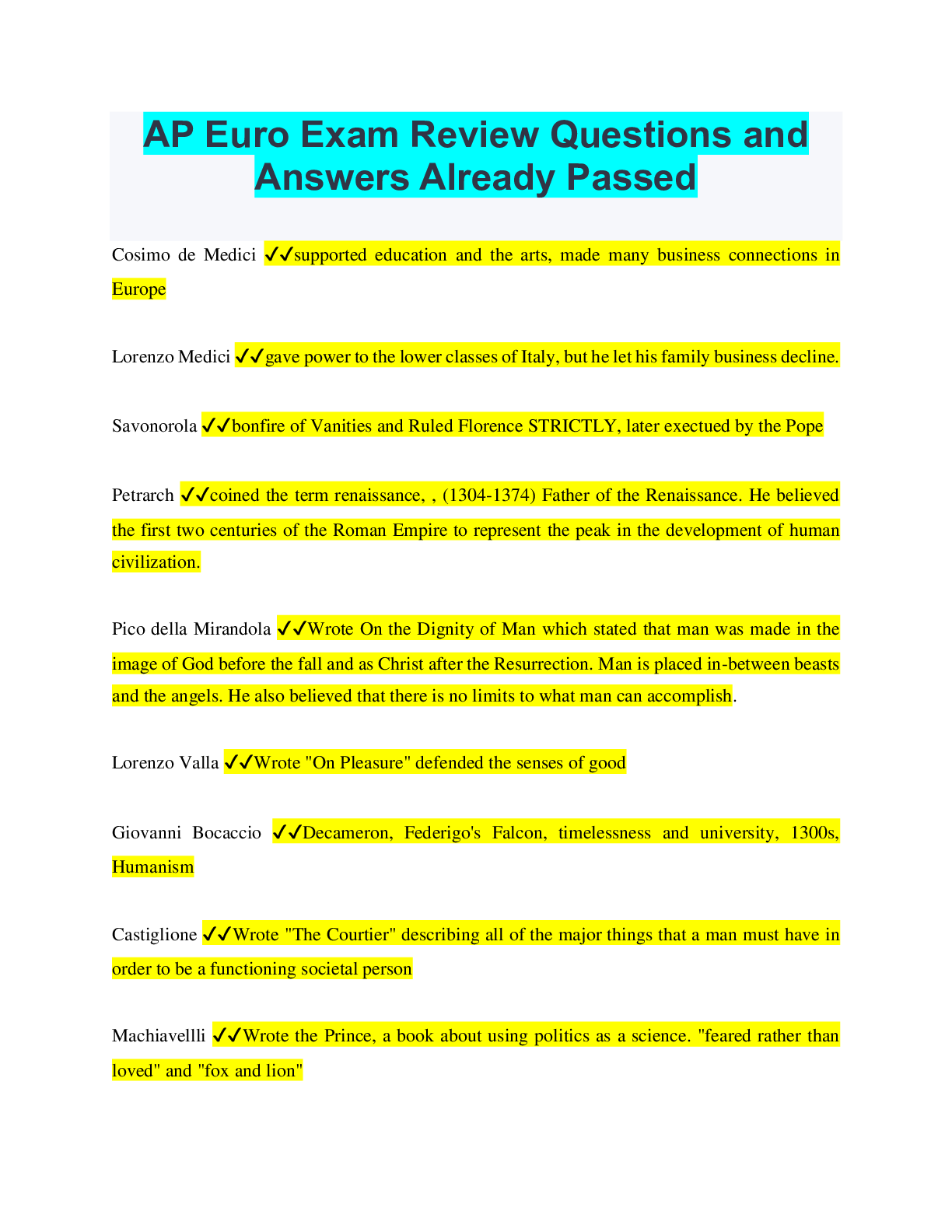 AP European Bundled 2022 Exams with Complete Solution - Scholarfriends