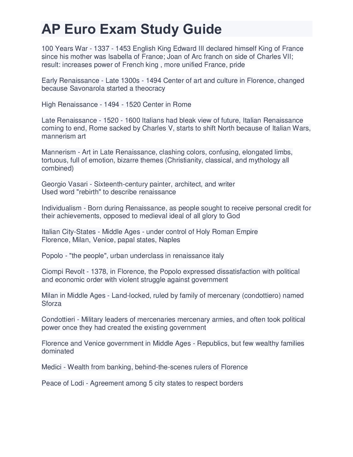 AP Euro Exam Study Guide| 836 QUESTIONS| WITH COMPLETE SOLUTION ...