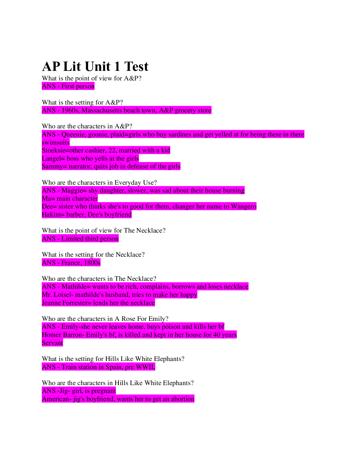 AP Lit Unit 1 /100% ACCURATE ANSWERS - Scholarfriends