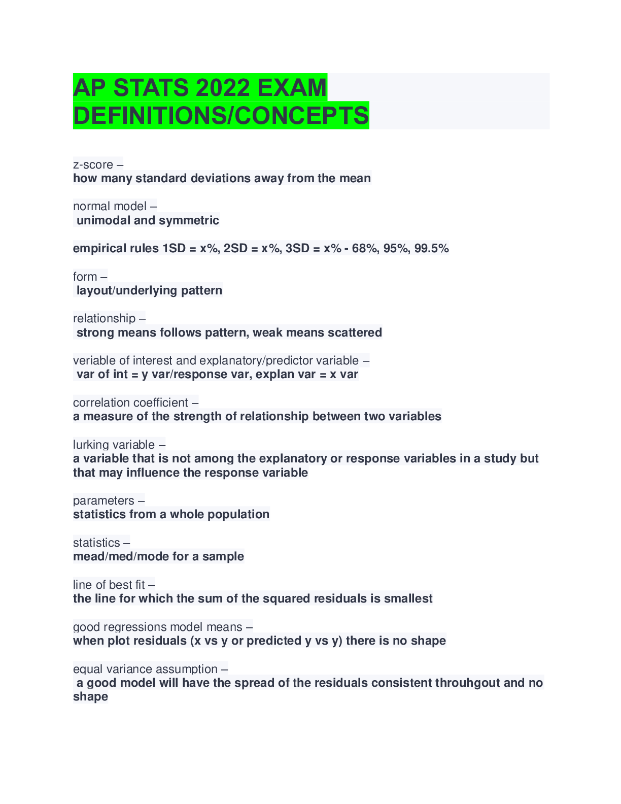 AP STATS 2022 EXAM DEFINITIONS/CONCEPTS( WITH ANSWERS AND EXPLANATIONS ...