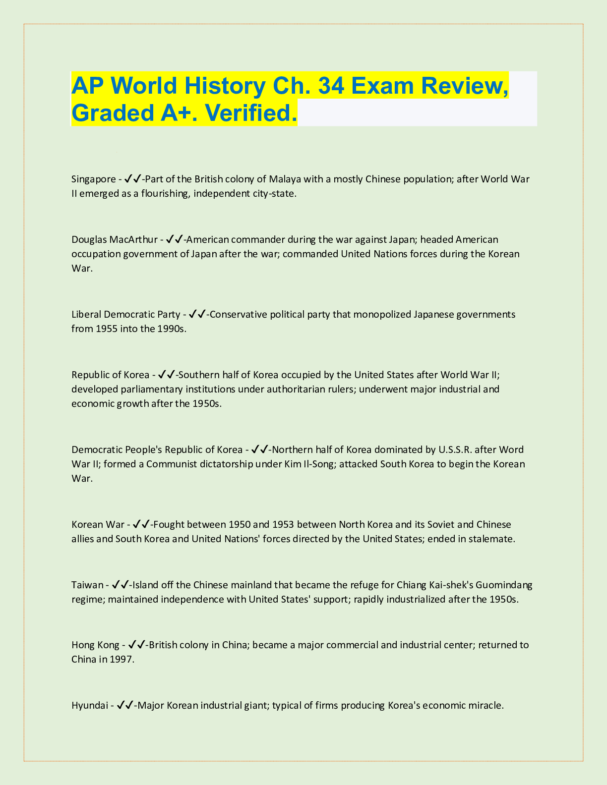 AP World History Ch. 34 Exam Review, Graded A+. Verified. - Scholarfriends
