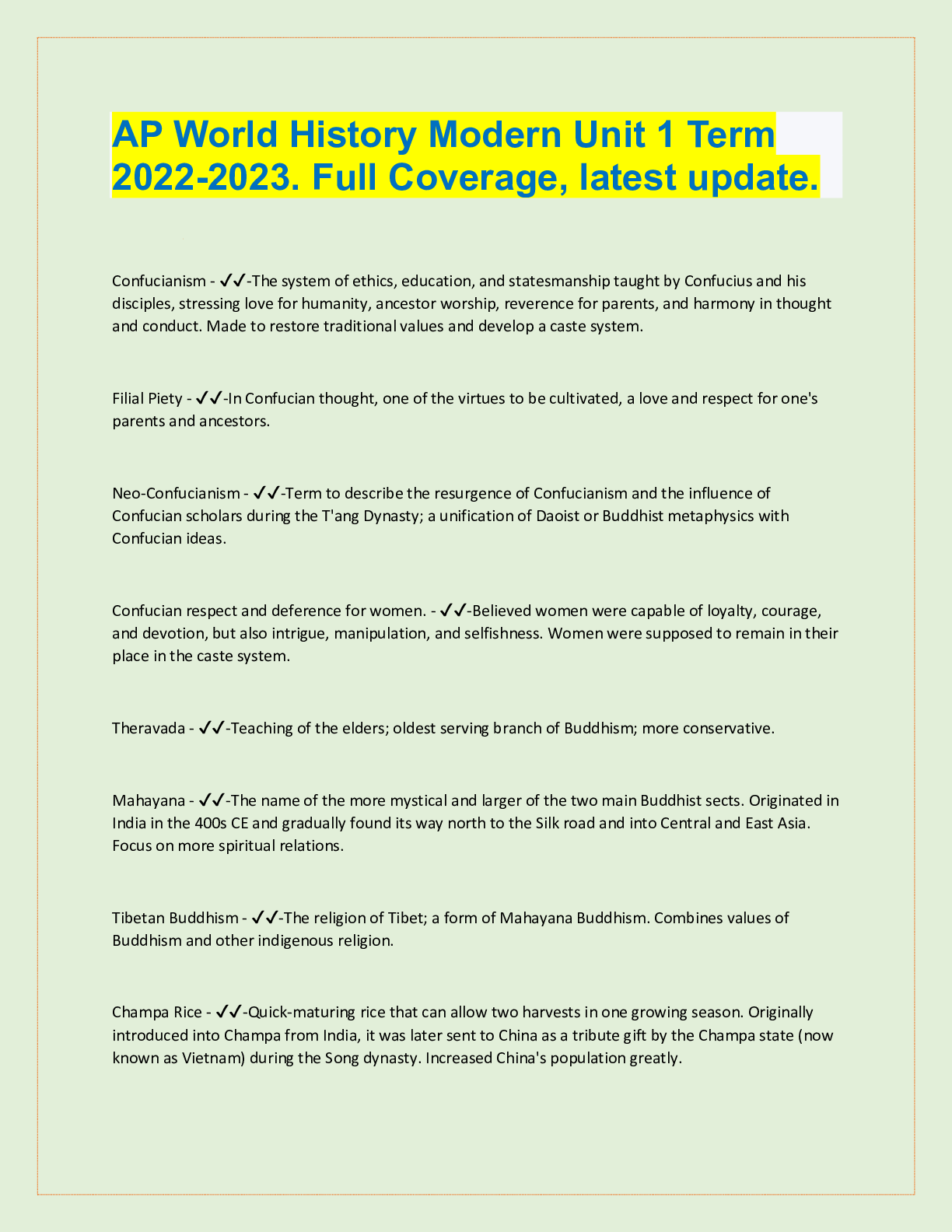 AP World History Modern Unit 1 Term 2022-2023. Full Coverage, latest ...