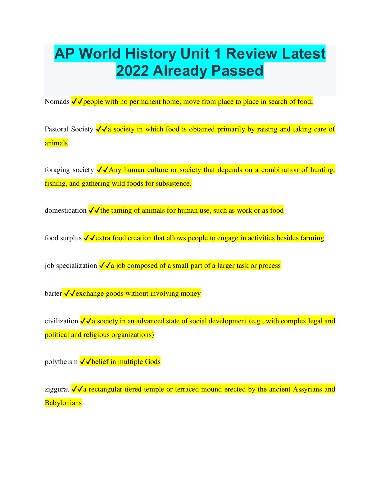 AP World History Unit 1 Review Latest 2022 Already Passed - Scholarfriends