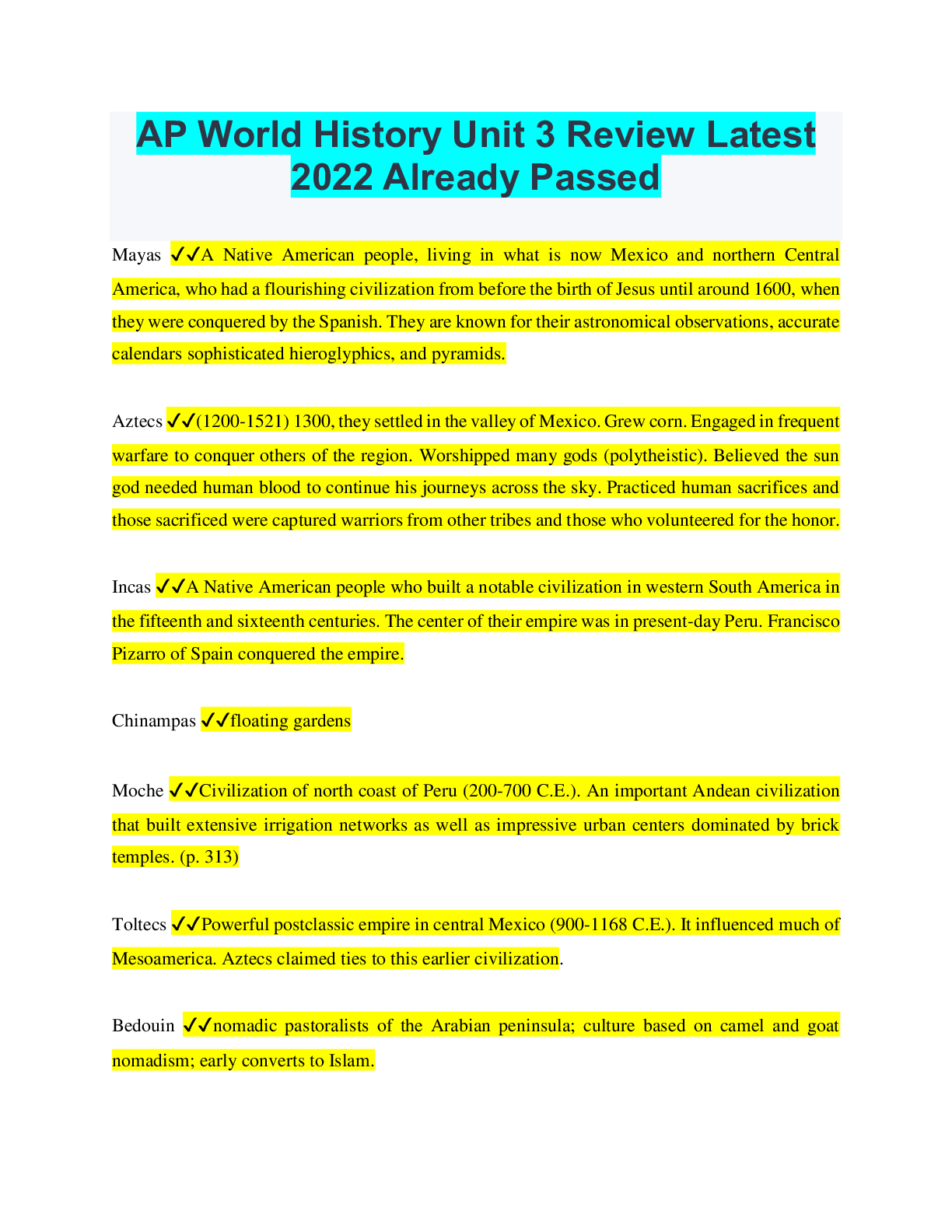 AP World History Unit 3 Review Latest 2022 Already Passed - Scholarfriends