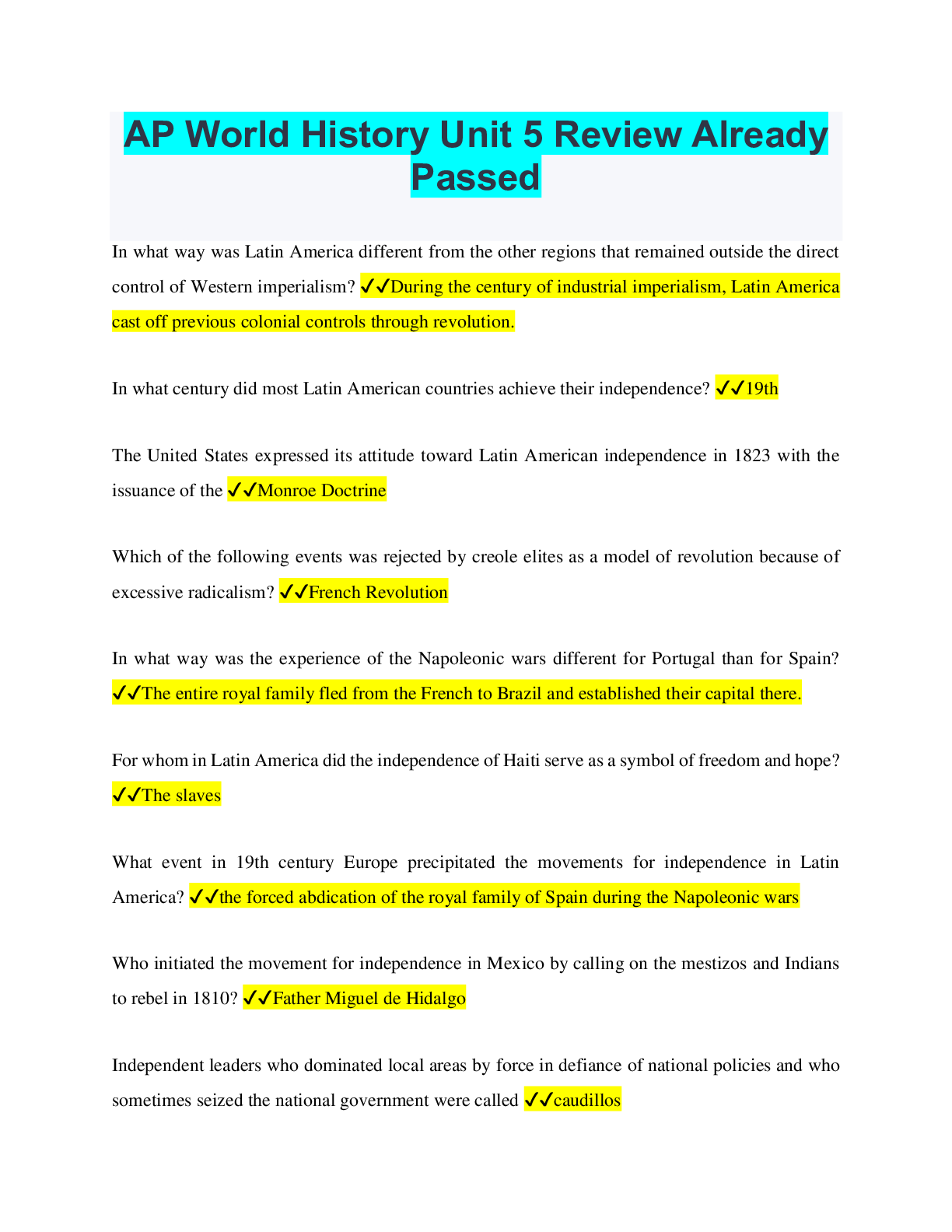 AP World History Unit 5 Review Already Passed - Scholarfriends