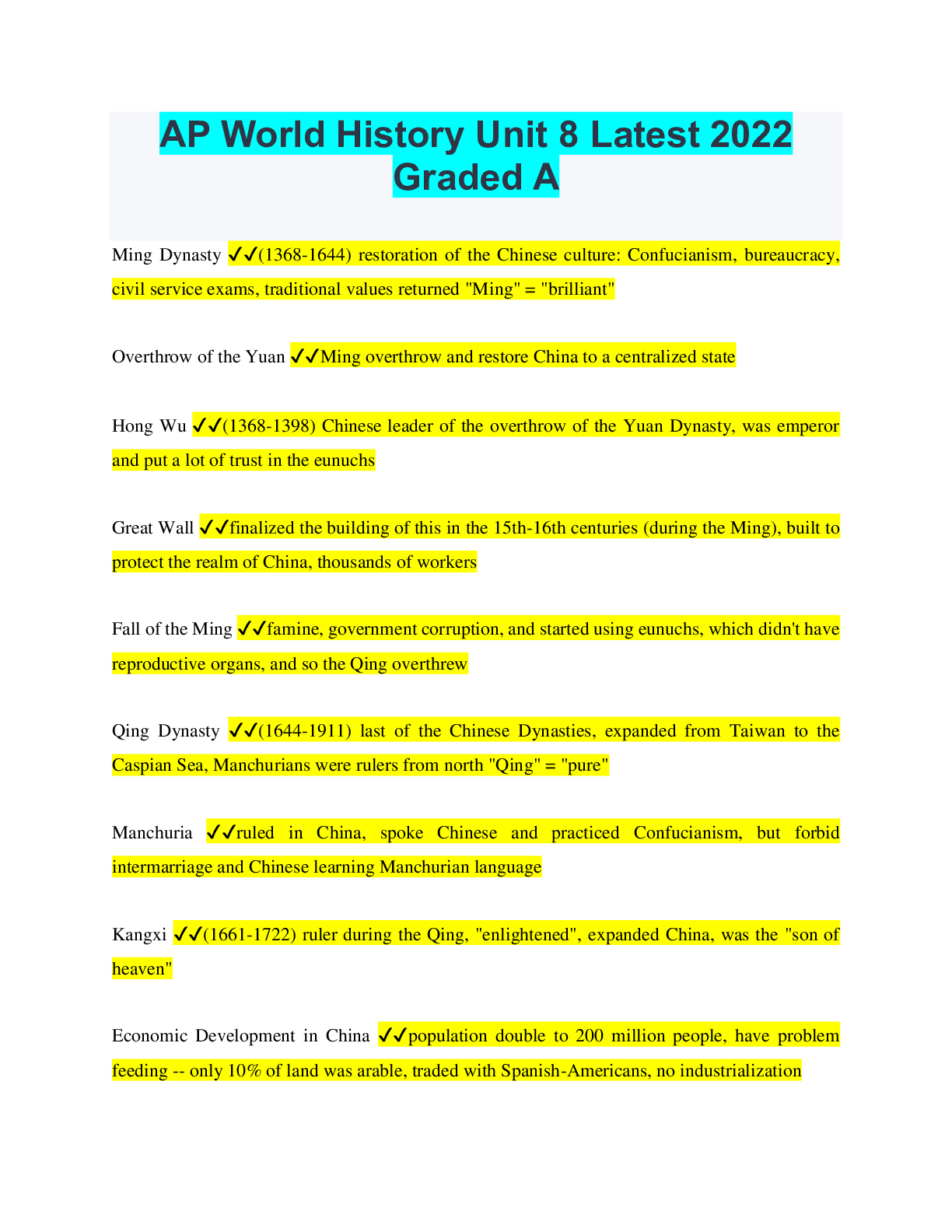 AP World History Unit 8 Latest 2022 Graded A - Scholarfriends