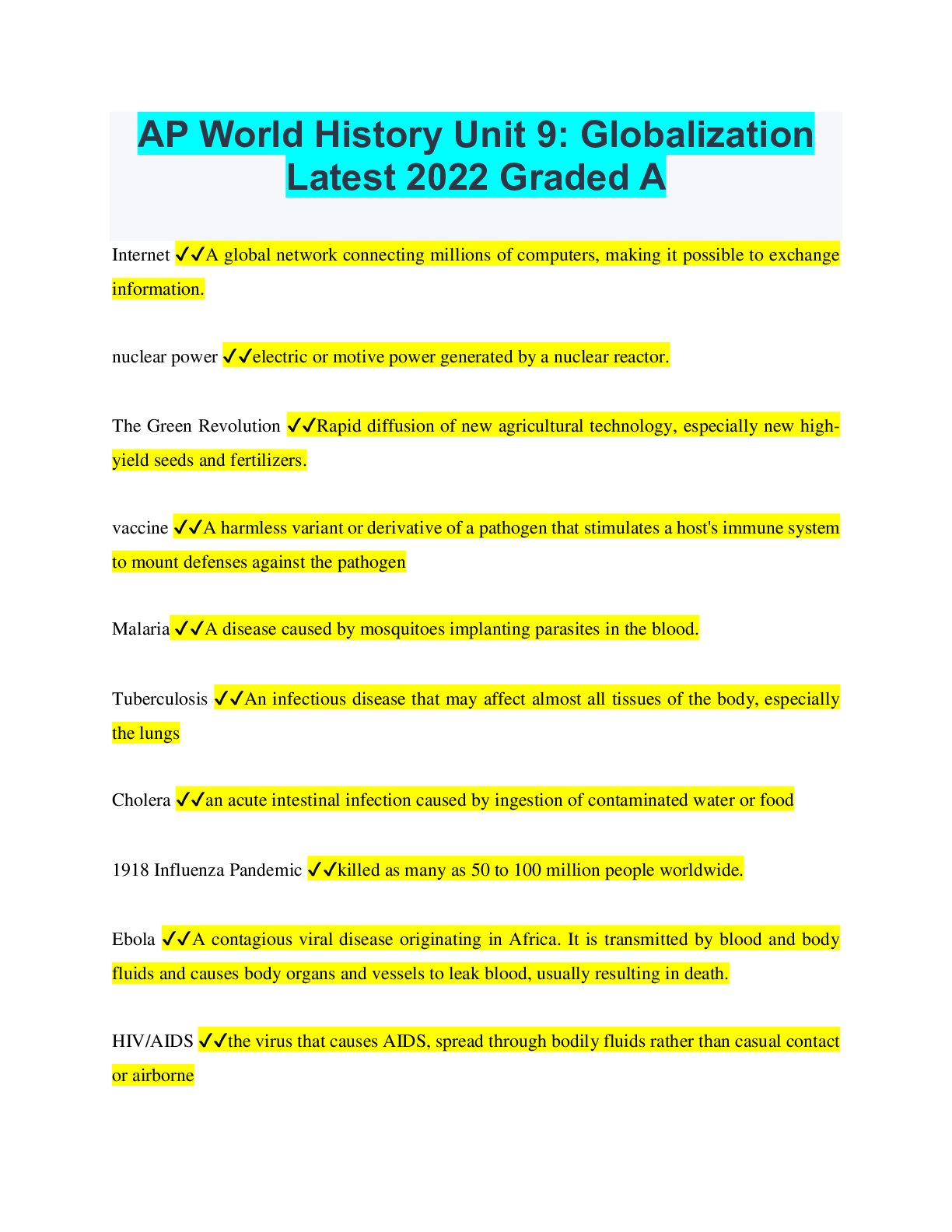 AP World History Unit 9: Globalization Latest 2022 Graded A ...