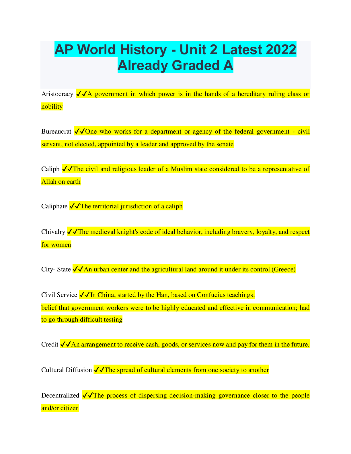 AP World History - Unit 2 Latest 2022 Already Graded A - Scholarfriends