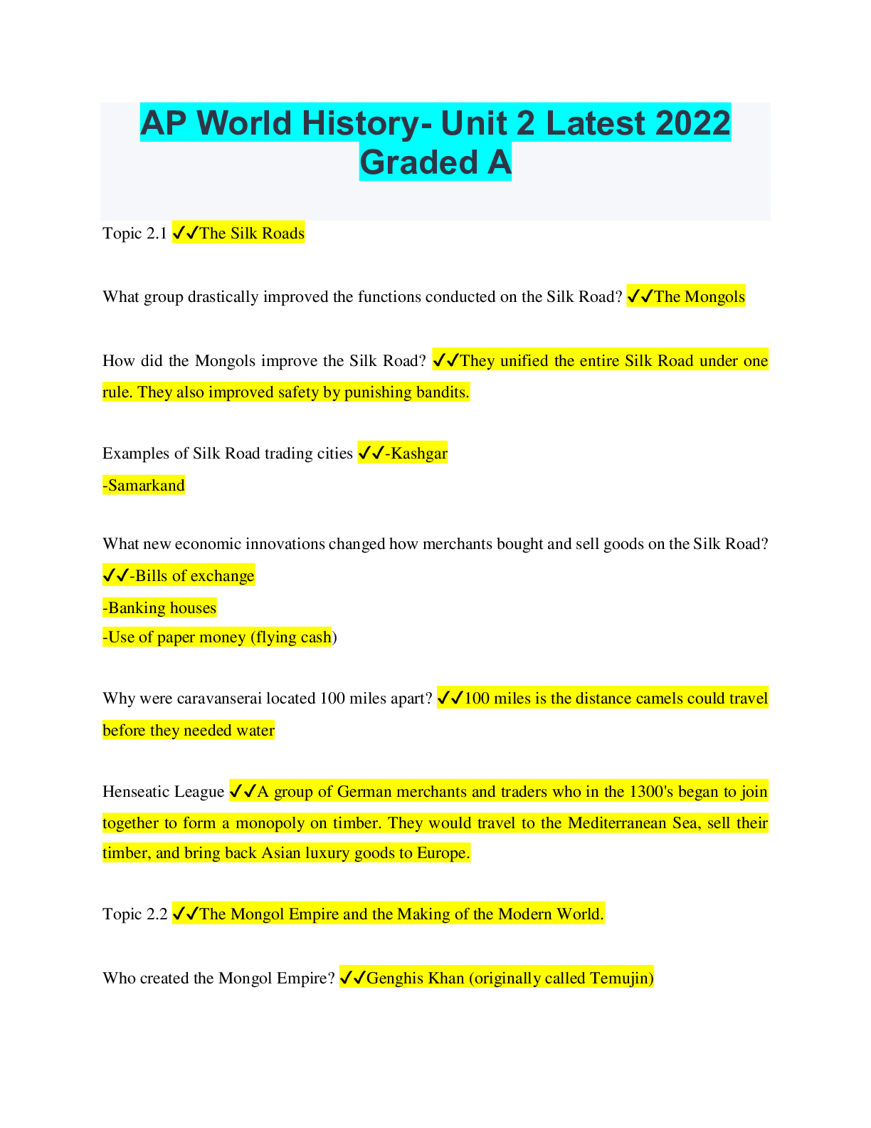 AP World History- Unit 2 Latest 2022 Graded A – Scholarfriends ...