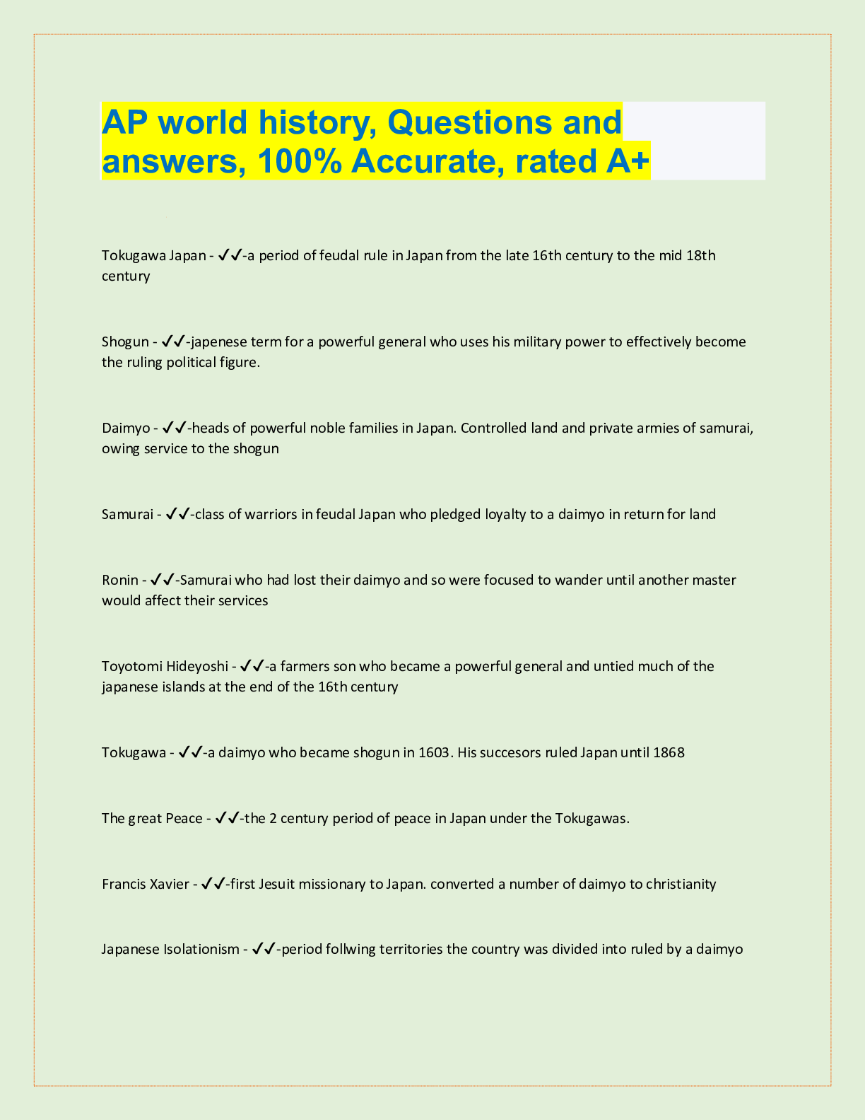 AP world history, Questions and answers, 100% Accurate, rated A+ ...