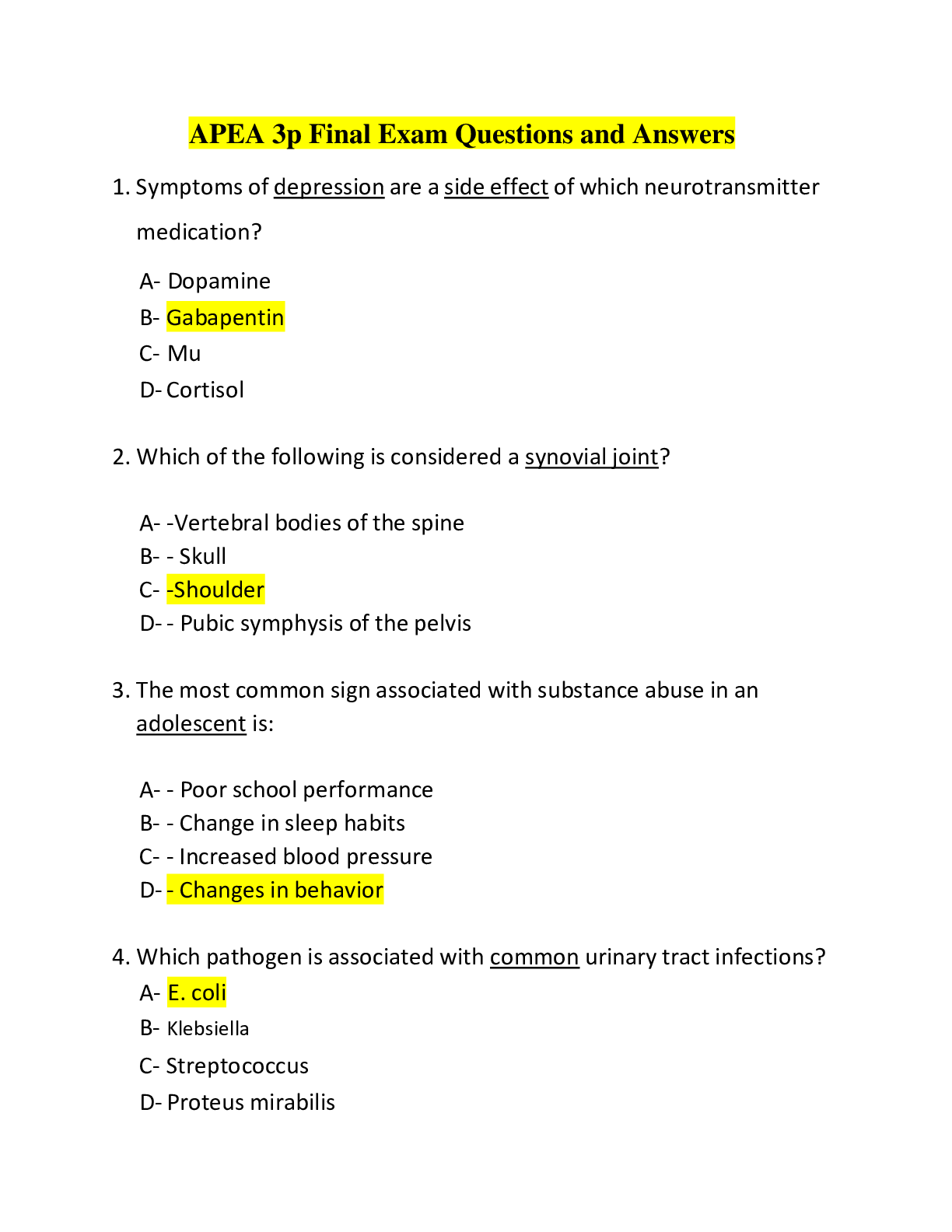 APEA 3P Final Exam | Contains 175 Questions and Answers - Scholarfriends