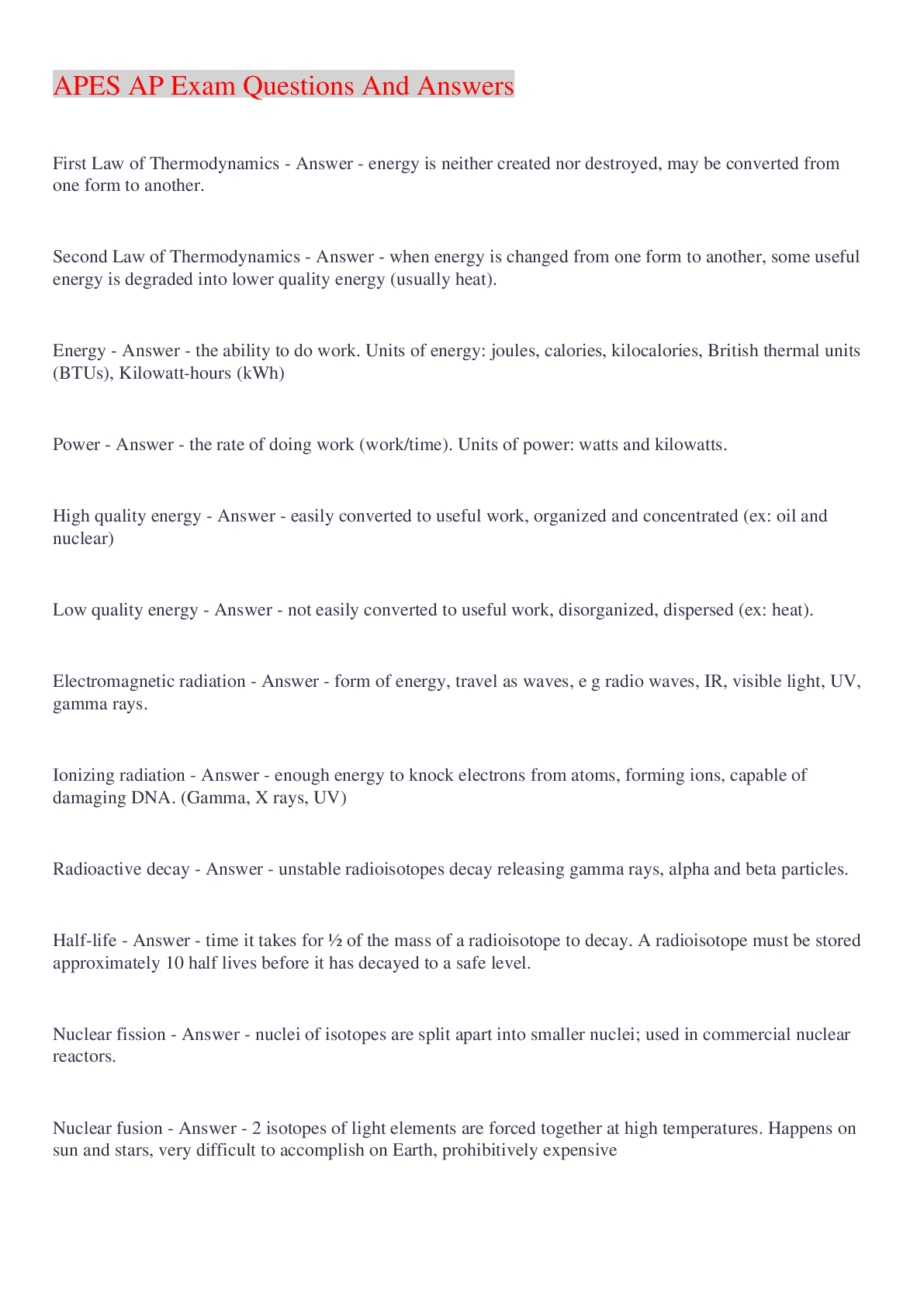 APES AP Exam Questions And Answers 2022/2023 - Scholarfriends