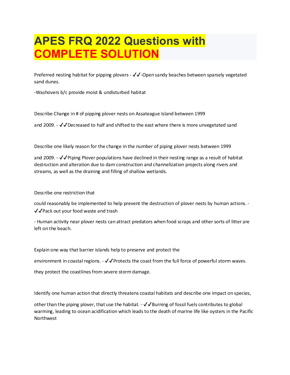 APES FRQ 2022 Questions with COMPLETE SOLUTION – Scholarfriends ...