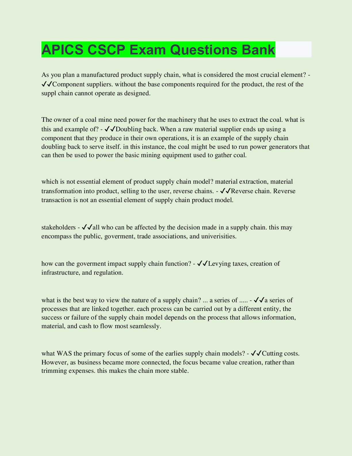 APICS CSCP Exam Questions Bank | 850+ Questions with 100% Correct ...